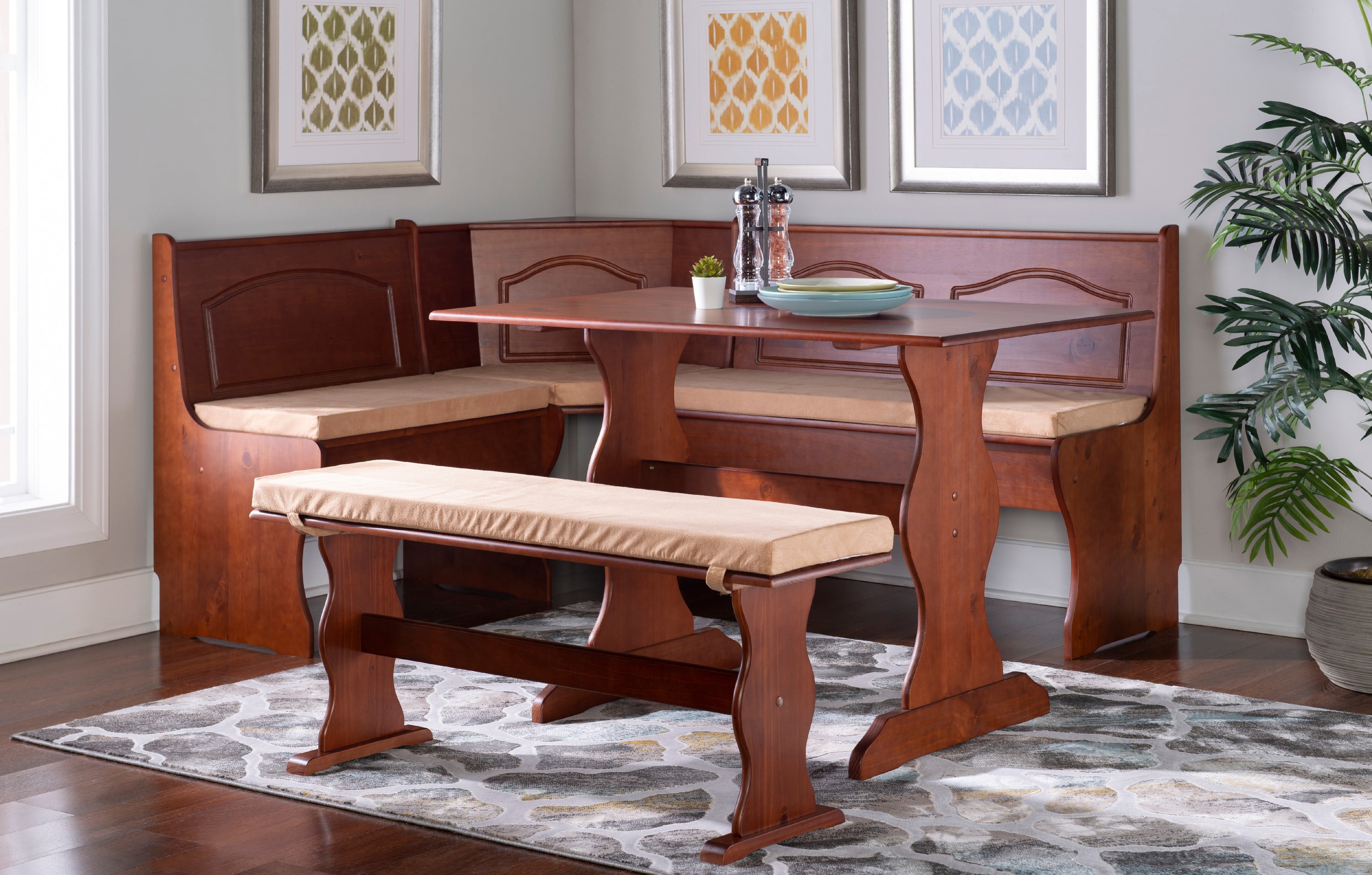 Linon Varden 5-Piece Farmhouse Corner Breakfast Nook Dining Set with ...