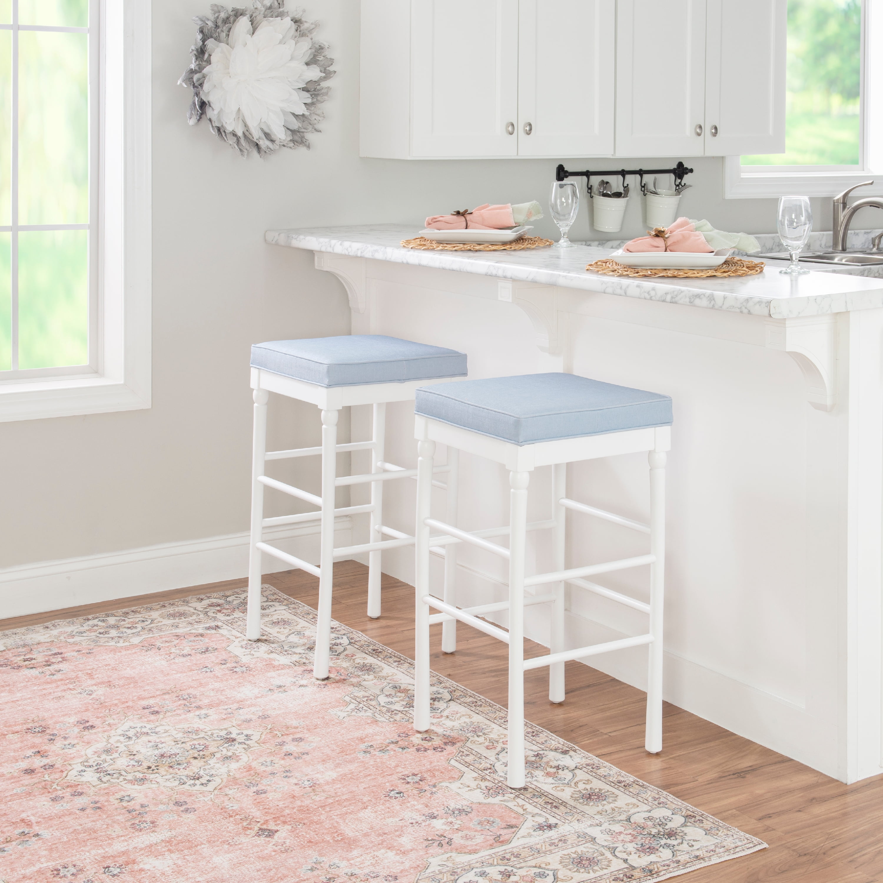 Linon Walser 32 Backless Bar Stool Set - Design - Light Blue - Walmart.com