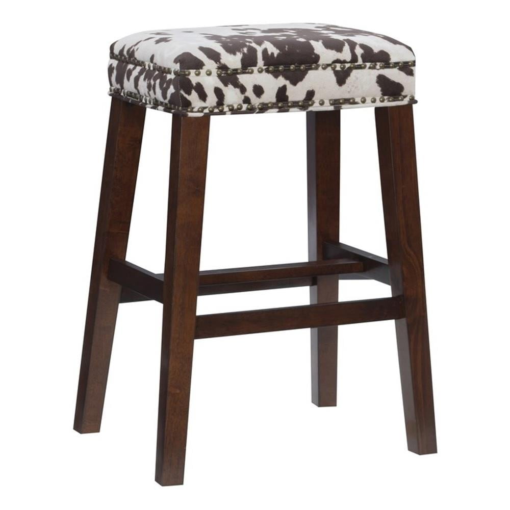 Linon Walt 30.5" Wooden Frame Cow Print Bar Stool in Brown - Walmart.com
