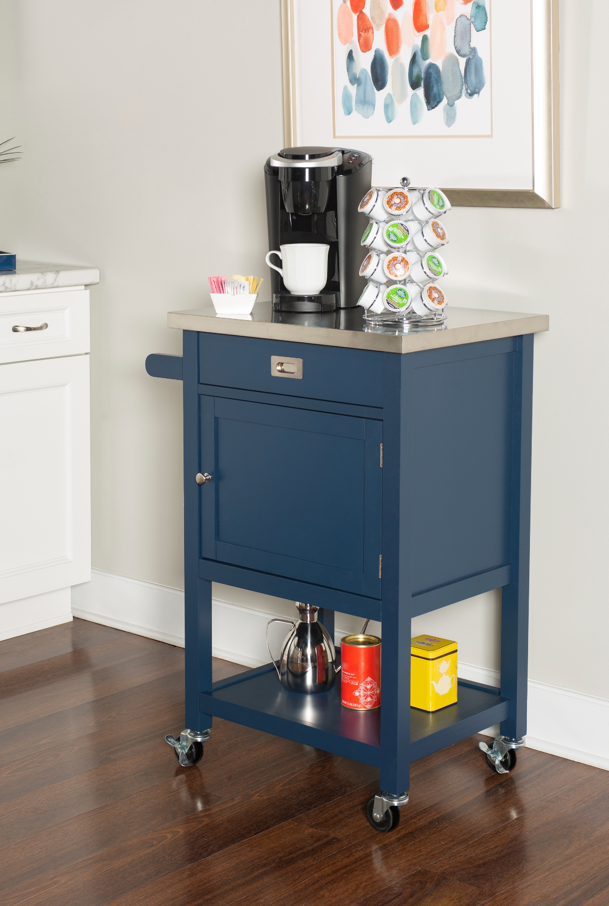 Linon Waltham 2-Tier Mobile Serving Cart with Stainless Steel Top, 22 ...