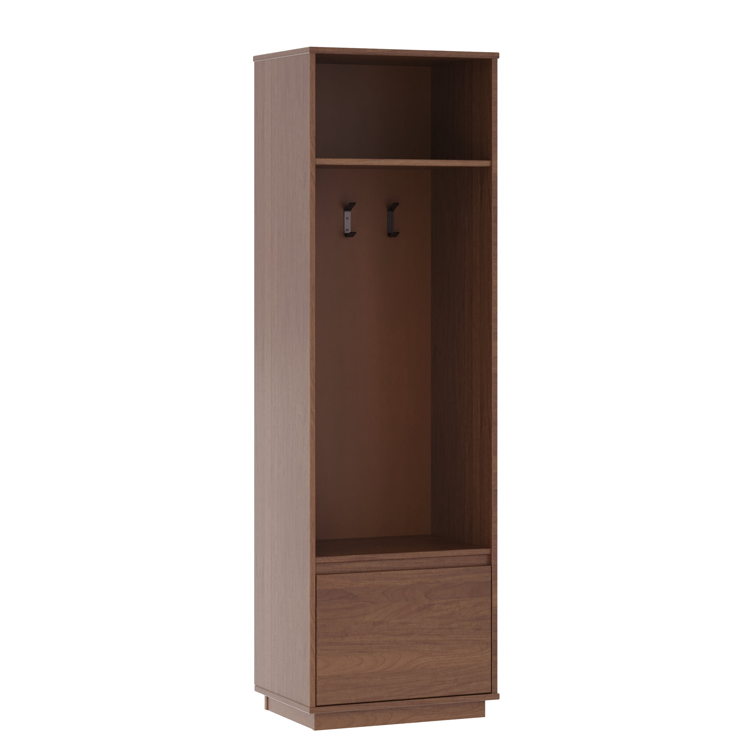 Linon Winston Mid-Century Hall Tree with Drawer and 3 Hooks, Walnut ...