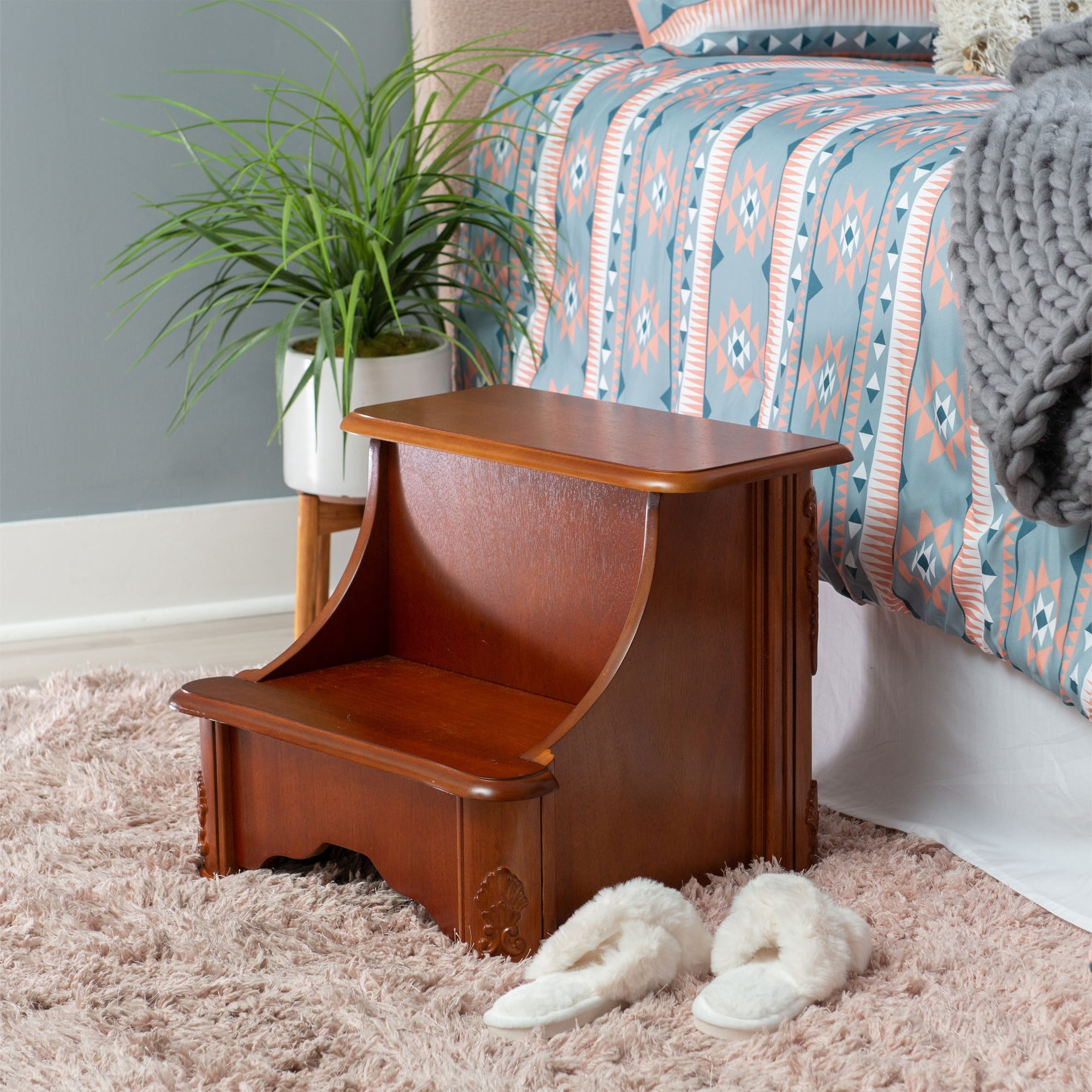 Linon Woodbury Mahogany Finished Bed Steps with Storage and Decorative ...