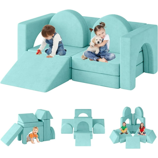 Linor 10PCS Modular Kids Play Couch, Kids Couch with Climbing Slope ...