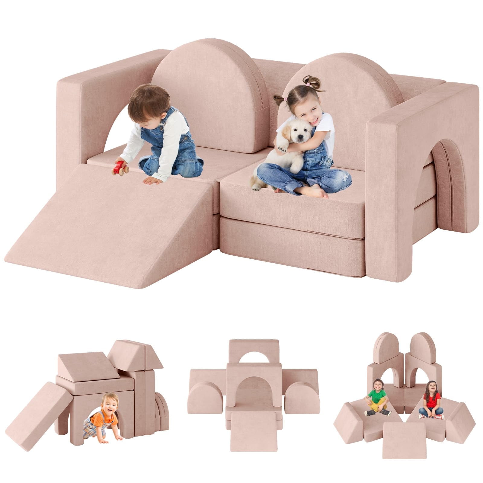 Linor 10PCS Modular Kids Play Couch, Kids Couch with Climbing Slope ...