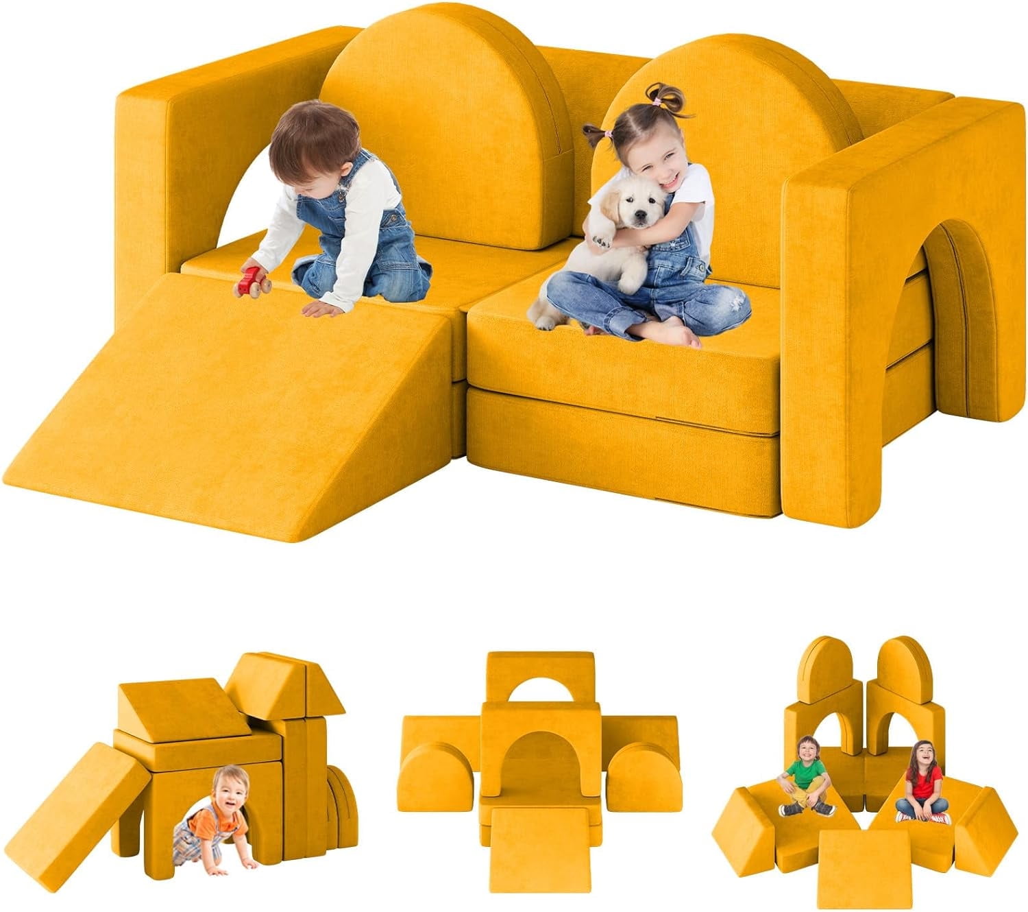 Linor 10PCS Modular Kids Play Couch, Kids Couch with Climbing Slope ...