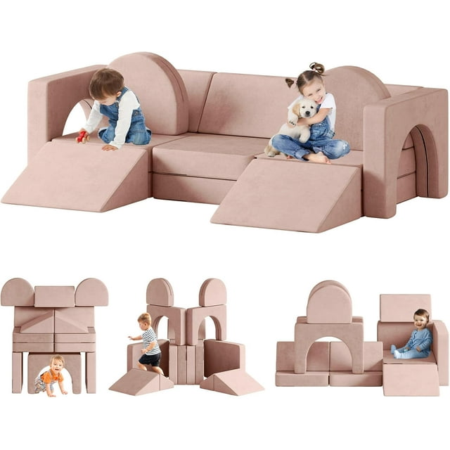 Linor 13PCS Modular Kids Play Couch, Kids Couch with Climbing Slope, 13 ...