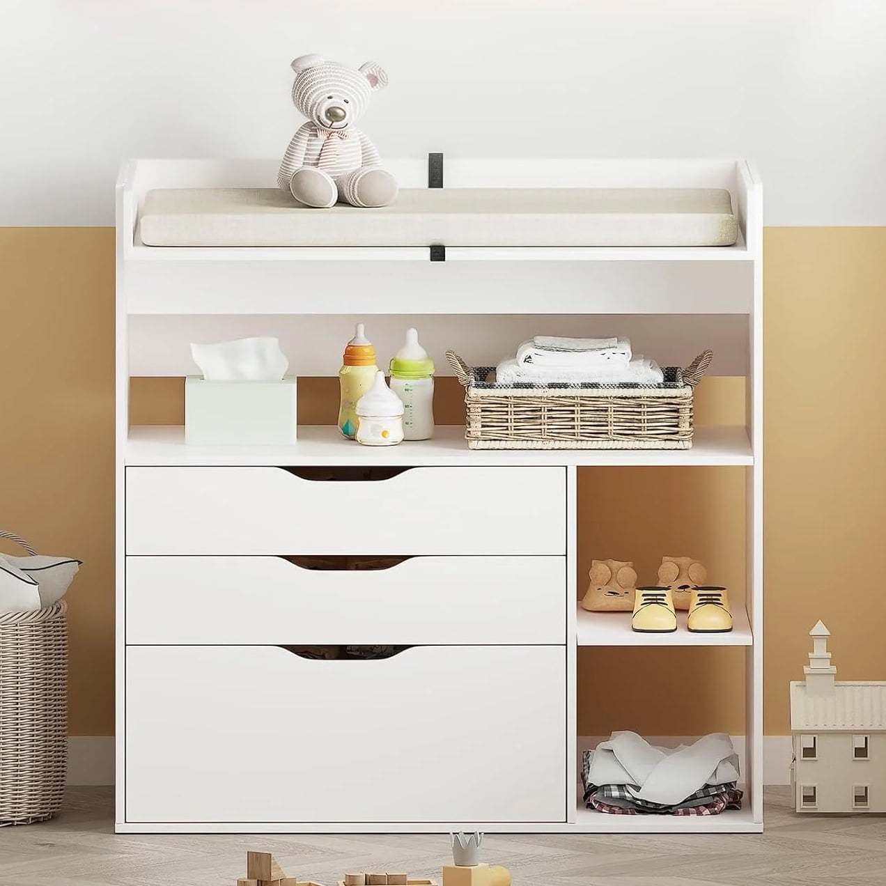 Linor 3 Drawer Diaper Baby Changing Table, White - Walmart.com