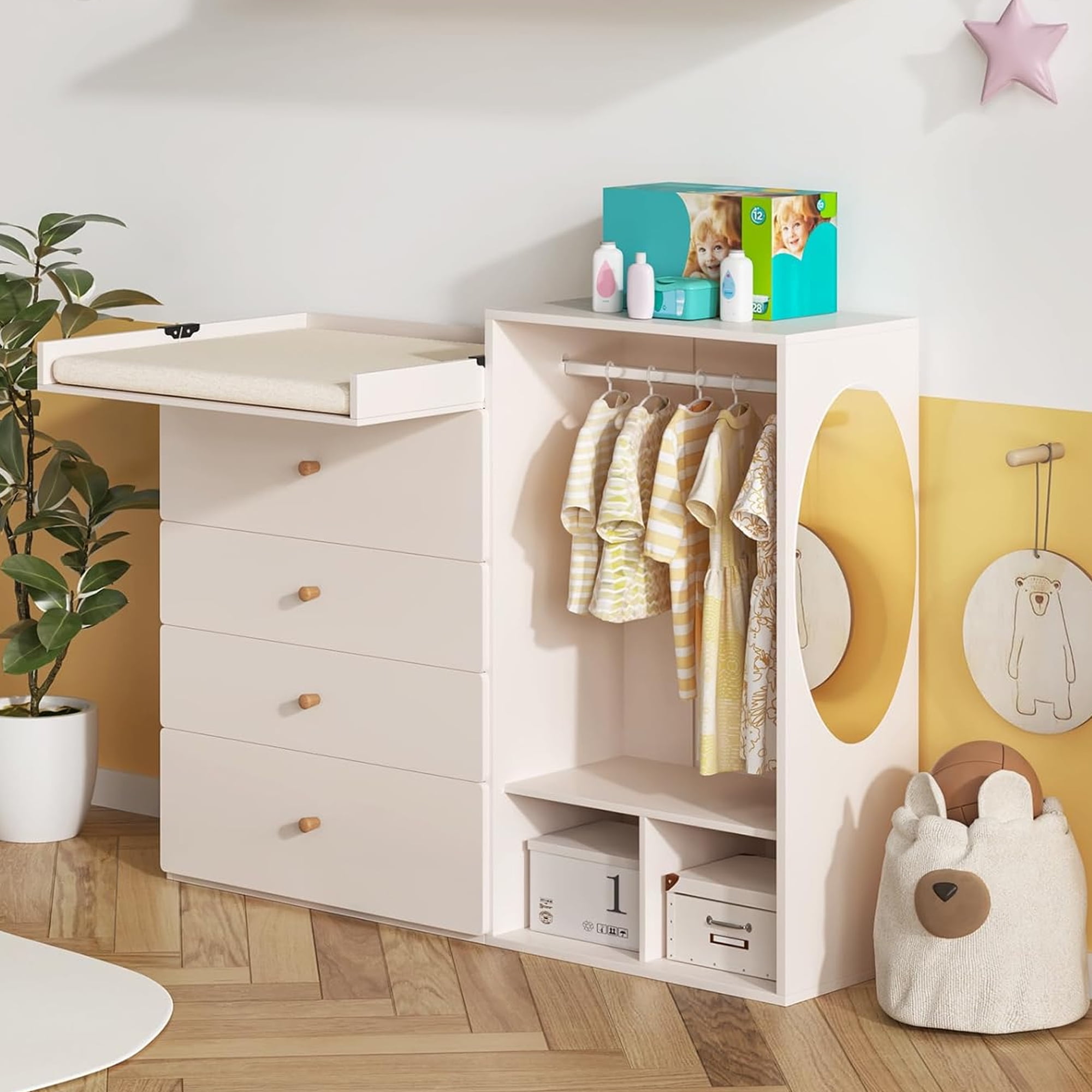 Linor Baby Changing Table Dresser, 59.1" Large Diaper Changing Station ...