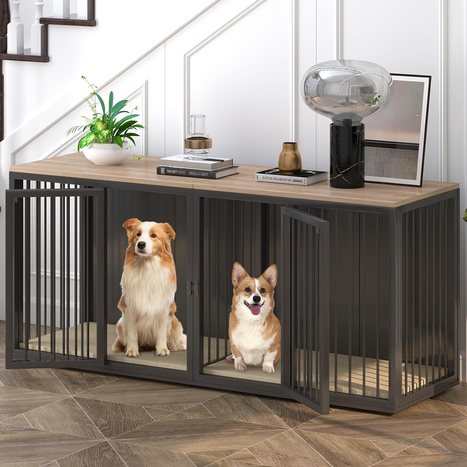 Homfa Dog Crate Furniture, 47.2'' Large Wooden Indoor Dog Cage Table ...