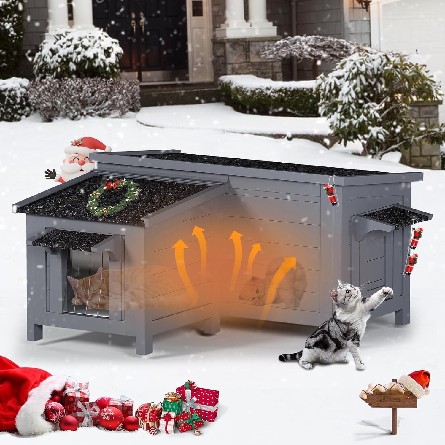 Linor Outdoor Cat House, Insulated Cat House with Insulated All-Round ...