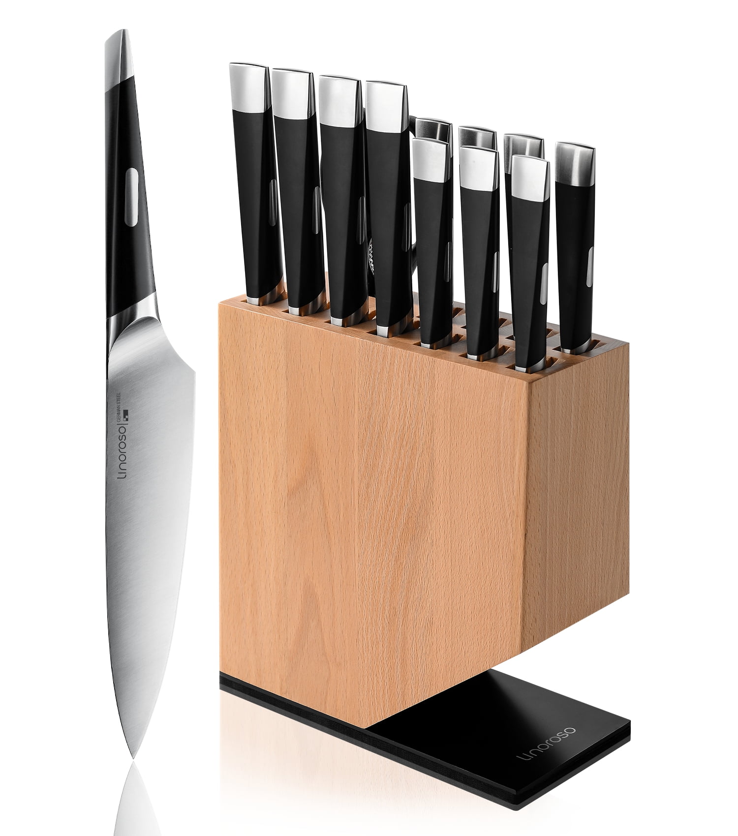 Linoroso 12 PCS Kitchen Knife Set with Block, Sharp Chef Knife Block ...