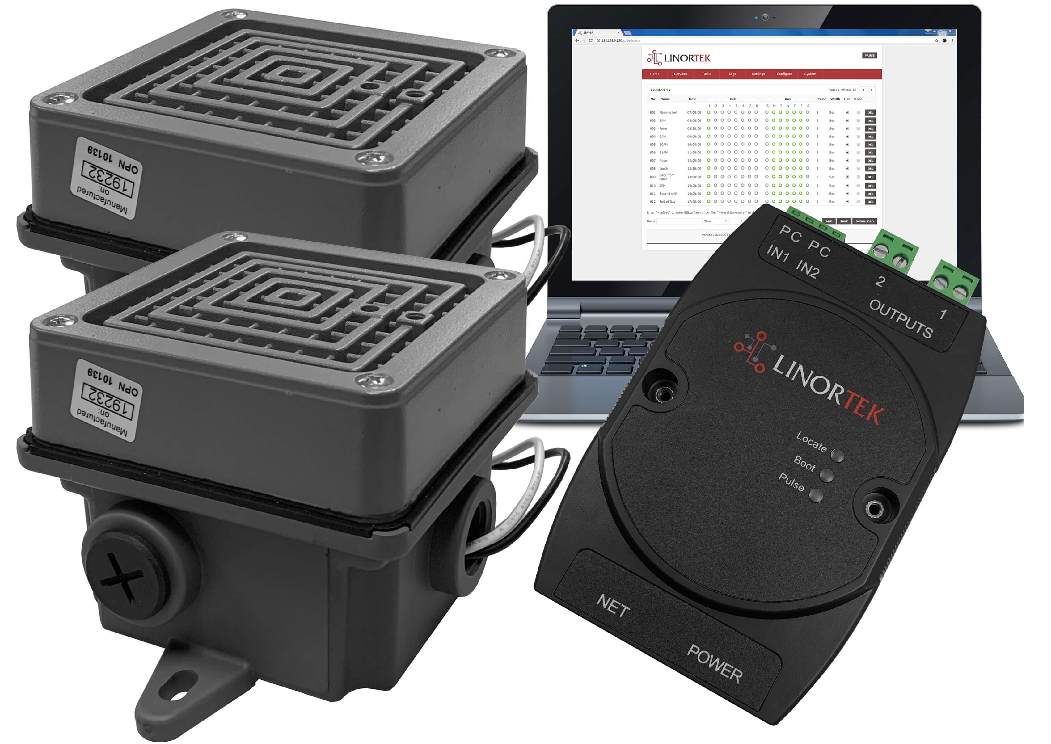 Linortek Netbell-2-2Buz TCP/IP Network Break Buzzer System with Two 4” Extra Loud Buzzers for ...
