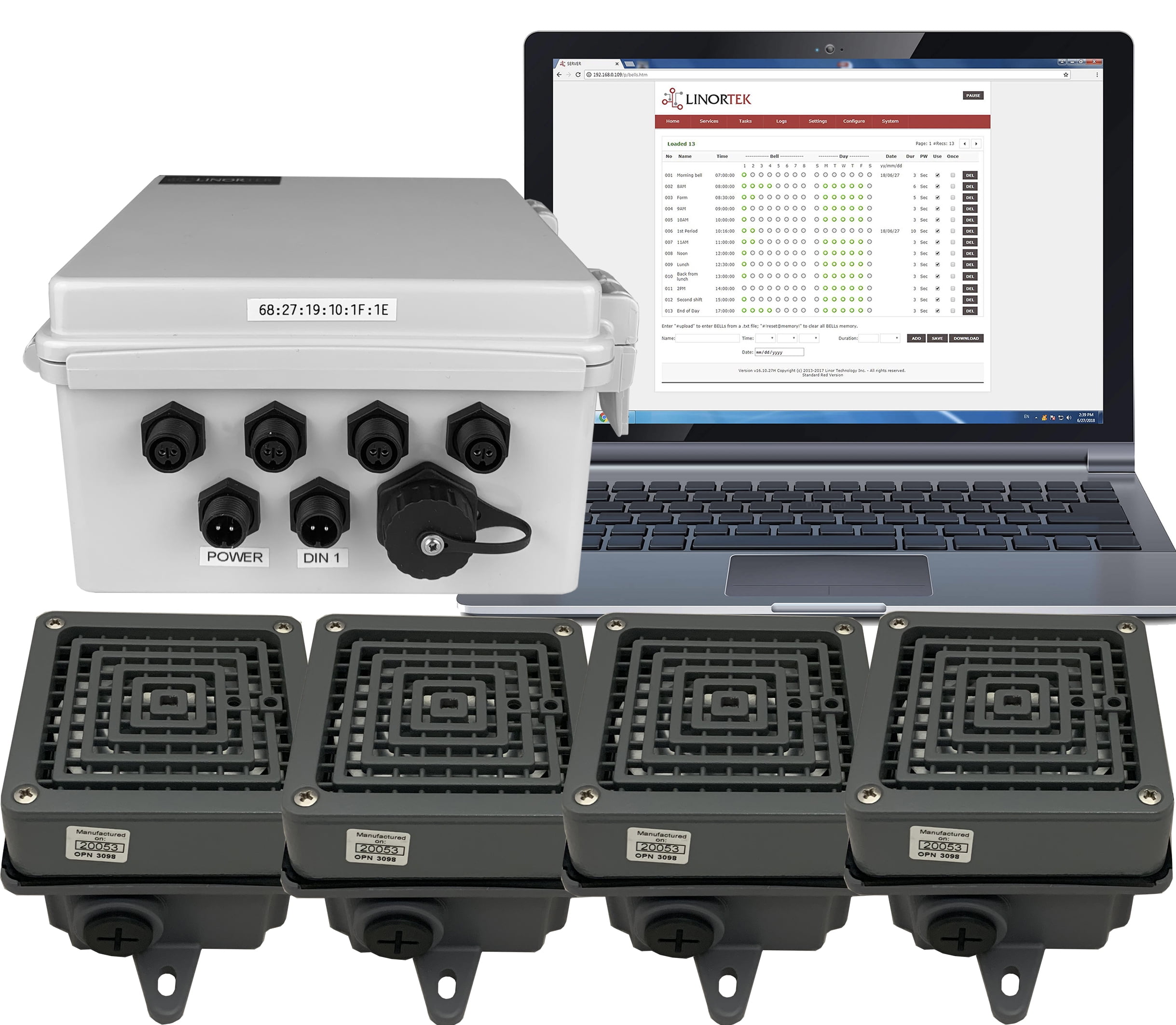 Linortek Netbell-4-4Buz TCP/IP Network Bell Controller with Four Extra Loud Buzzer for ...