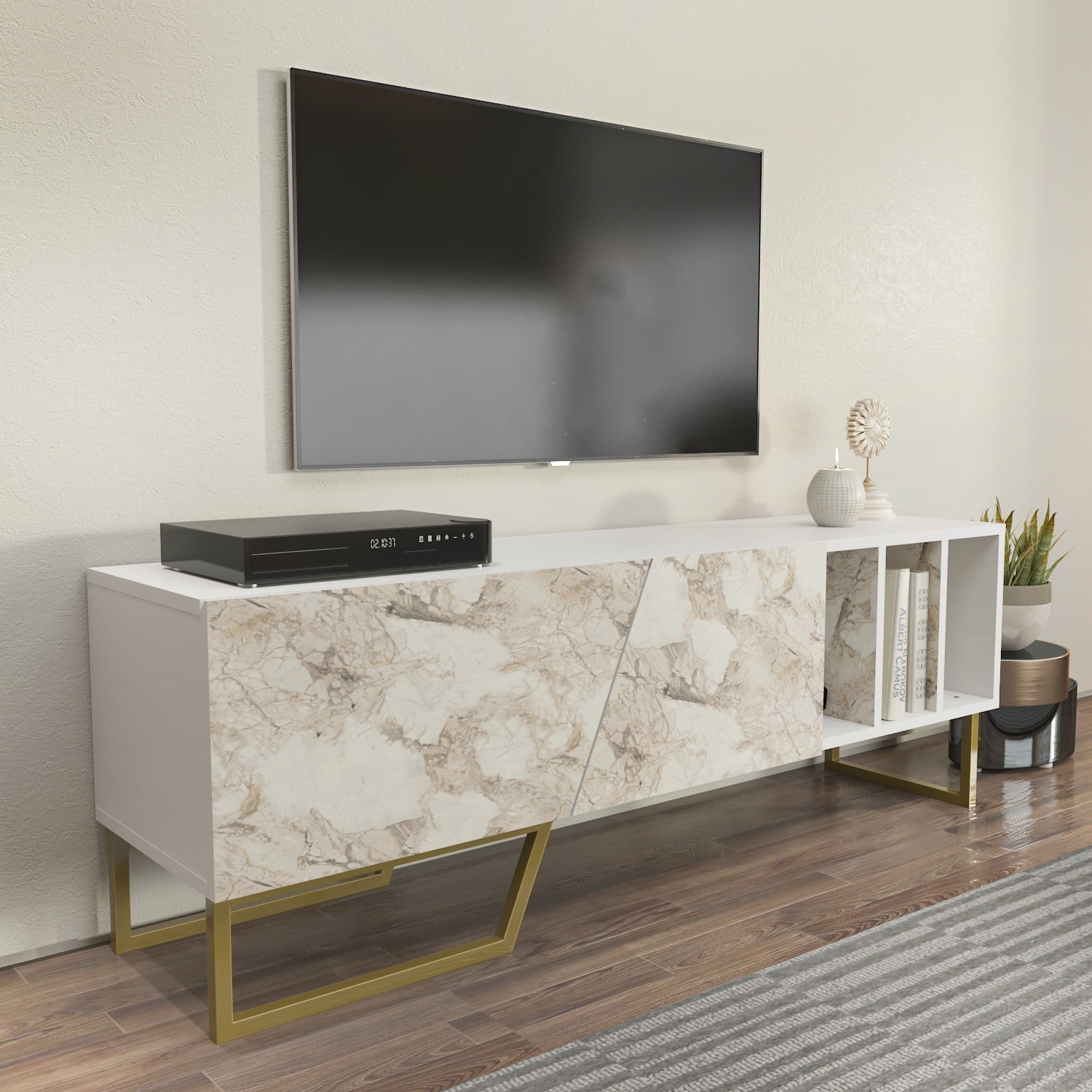 Linossa 60'' Modern TV Stand Wood Console Table Entertainment Unit with ...