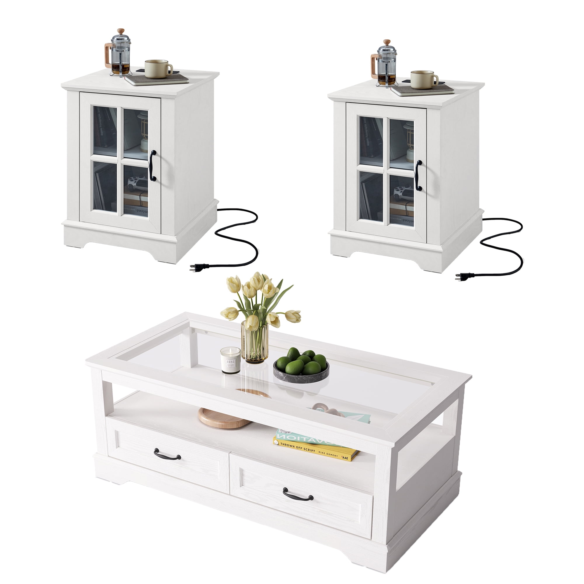 Linsy Home 3-Piece Modern Living Room Table Set Includes Coffee Table ...