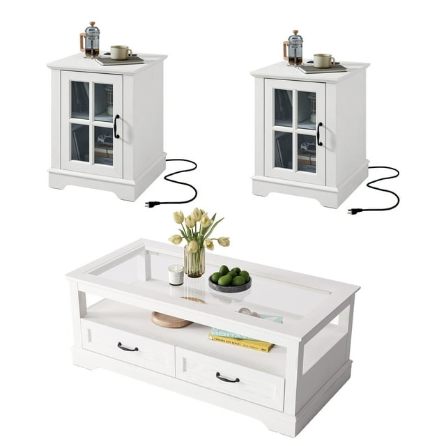 Linsy Home 3-Piece Modern Living Room Table Set Includes Coffee Table ...