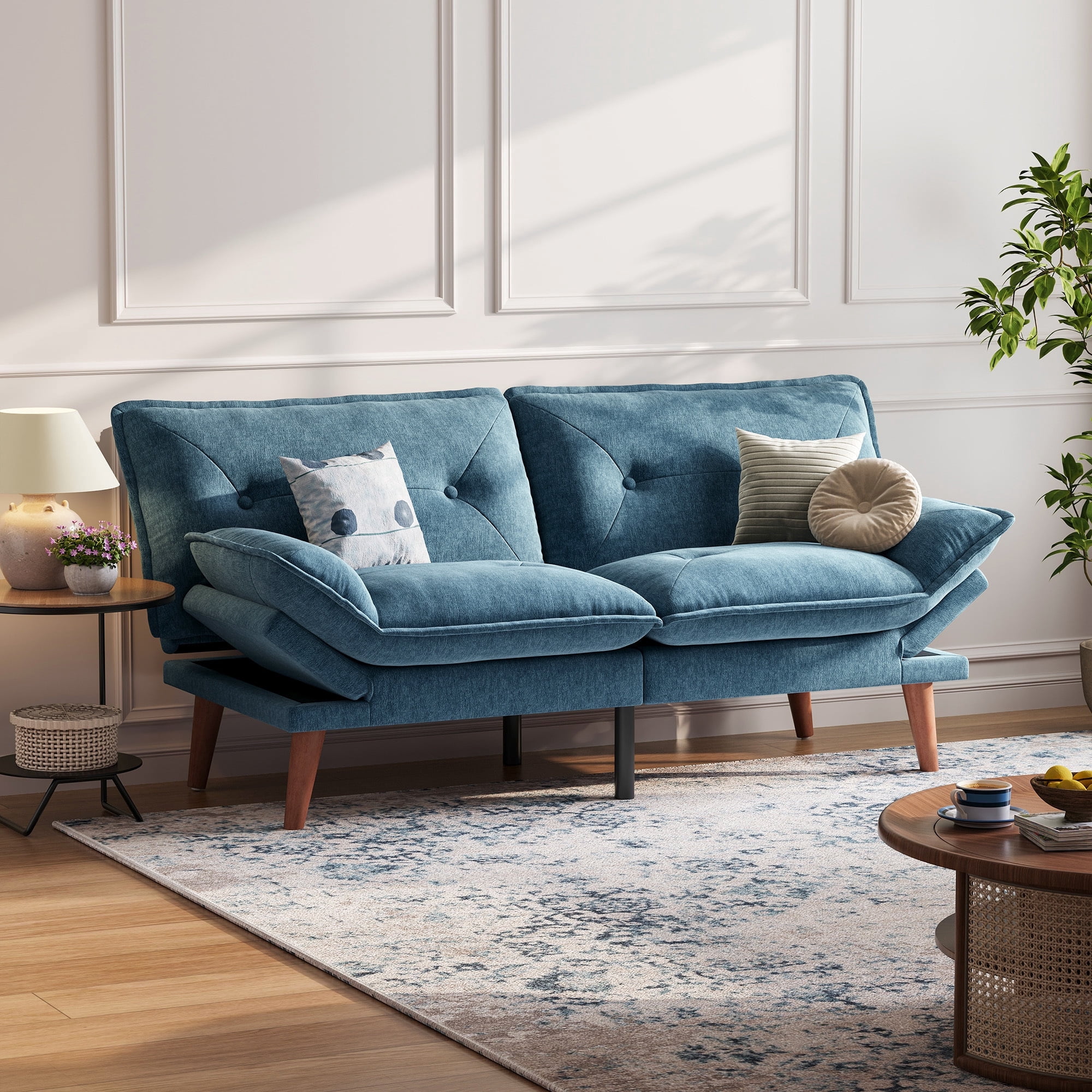 Linsy Home 70" W Chenille Convertible Futon Sofa Bed with Adjustable ...