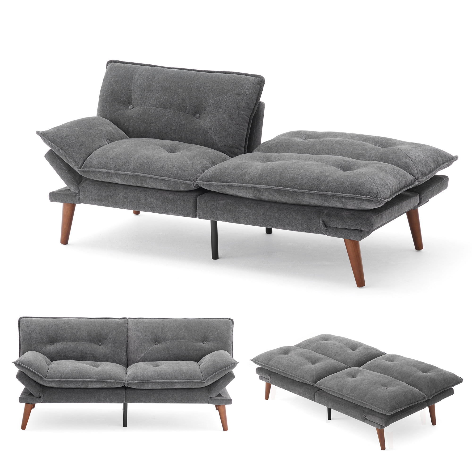 Linsy Home 70" W Chenille Convertible Futon Sofa Bed with Adjustable ...