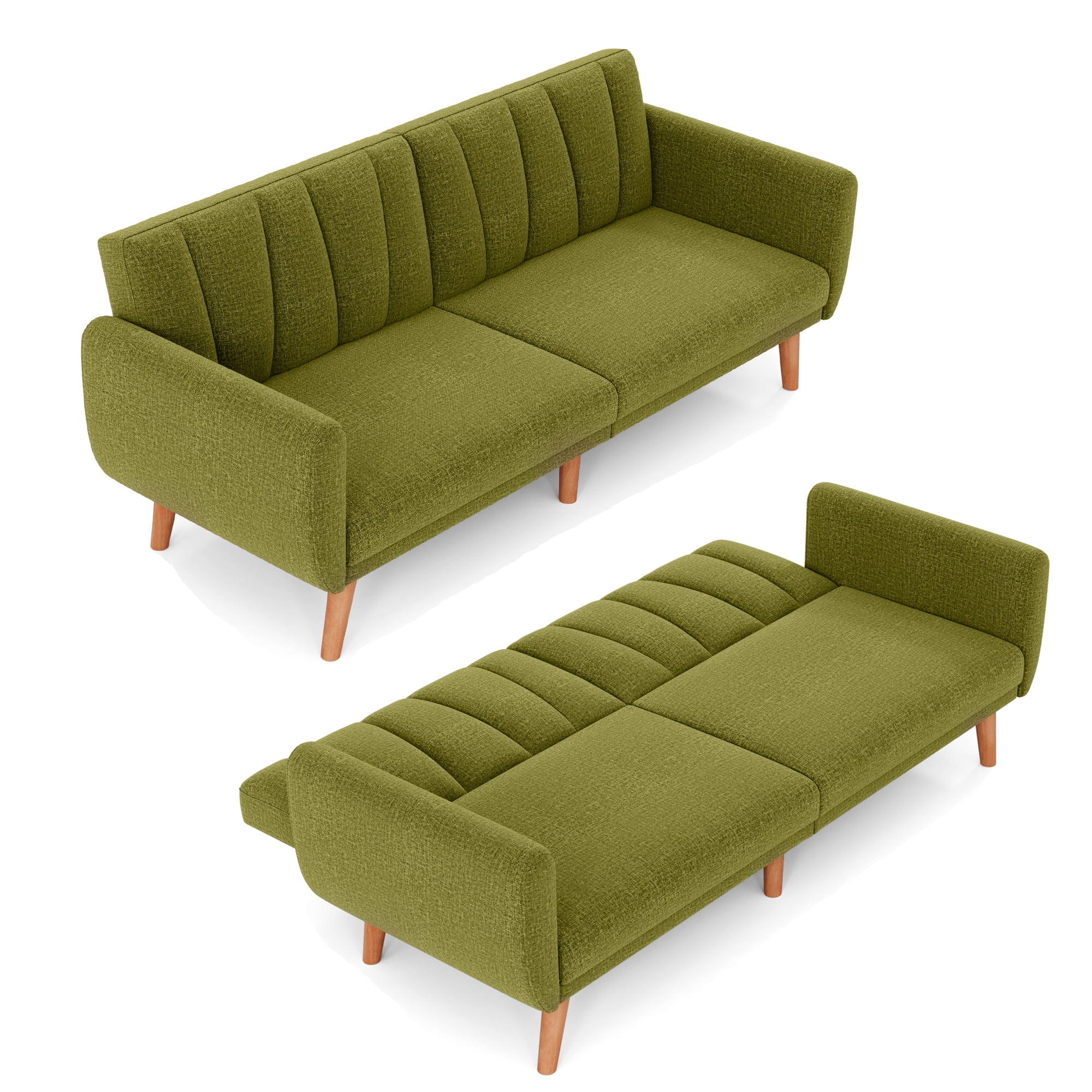 Linsy Home 75" W Tufted Linen Convertible Futon Sofa Bed, Army Green ...