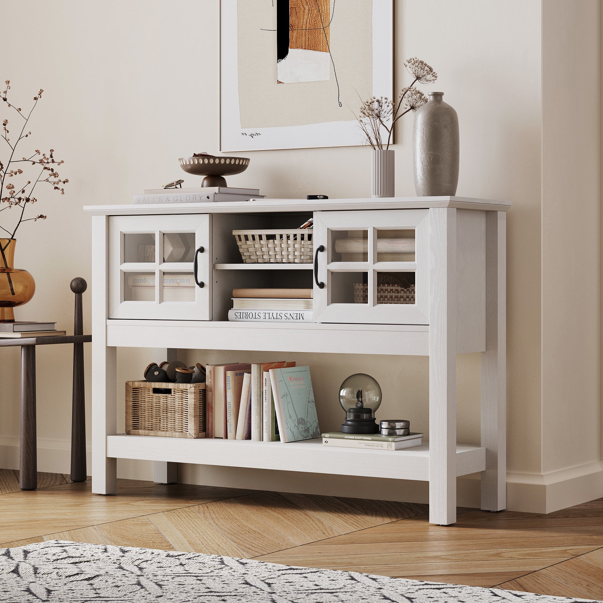 Linsy Home Console Table, Narrow Buffet Table with 4 Tier Storage ...