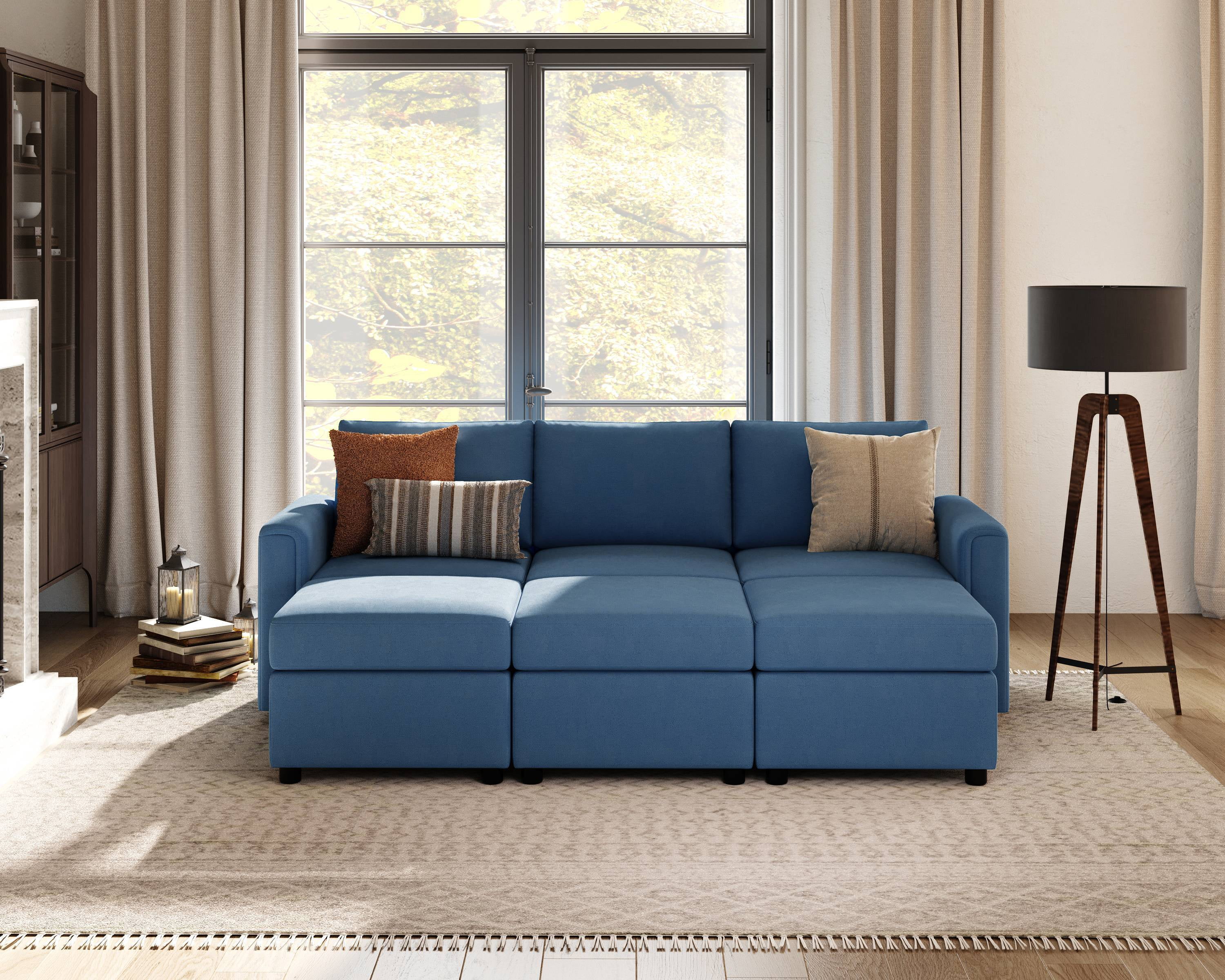 Linsy Home Large Convertible Modular Sleeper Couch with Storage, Blue ...