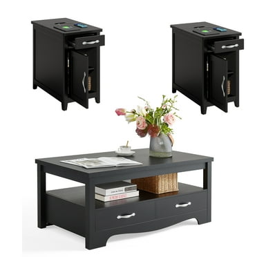 Roundhill Furniture Metz Mid-Century Modern Wood Shelf 3-Pc Coffee ...