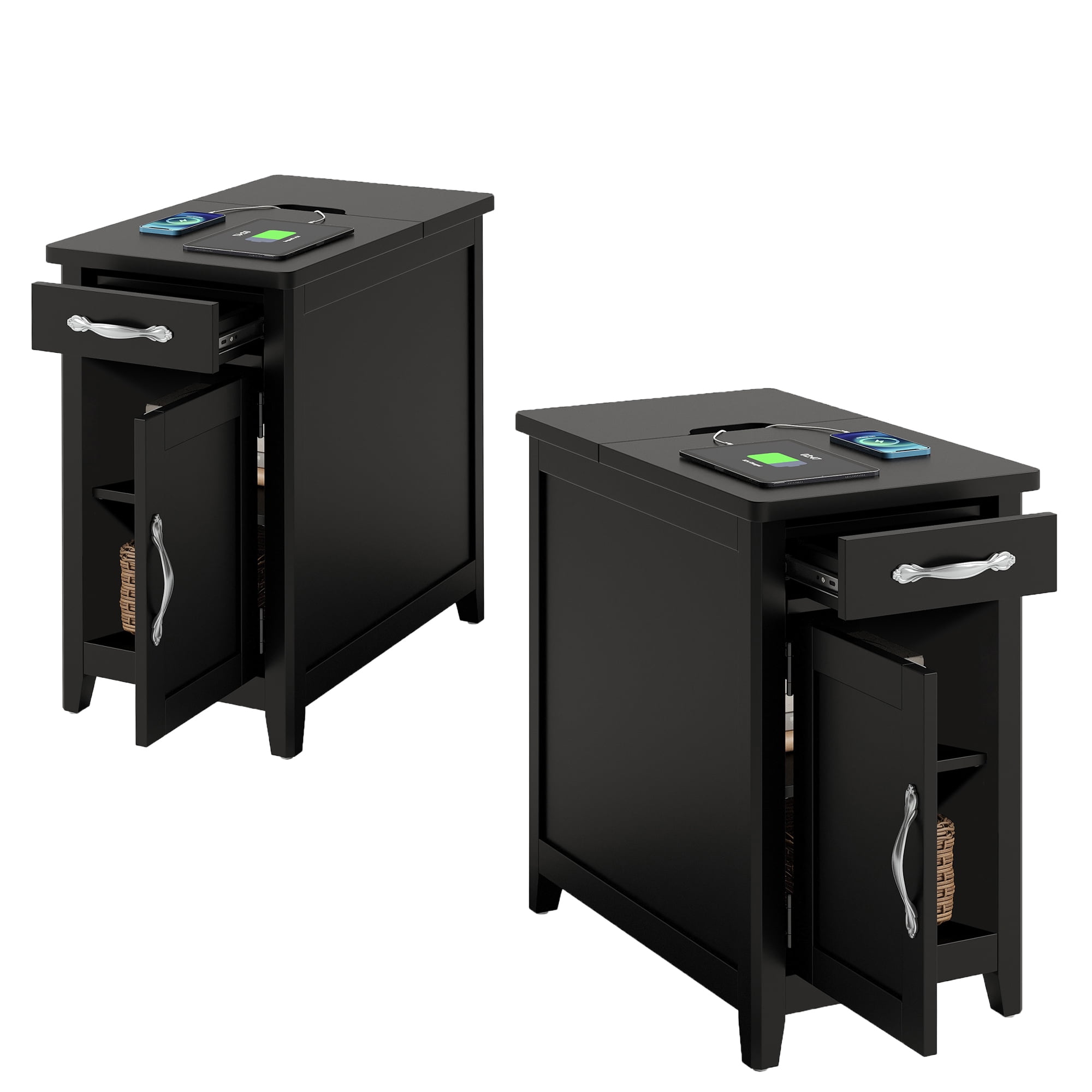 Linsy Home Farmhouse End Tables for Living Room Set of 2, Black ...