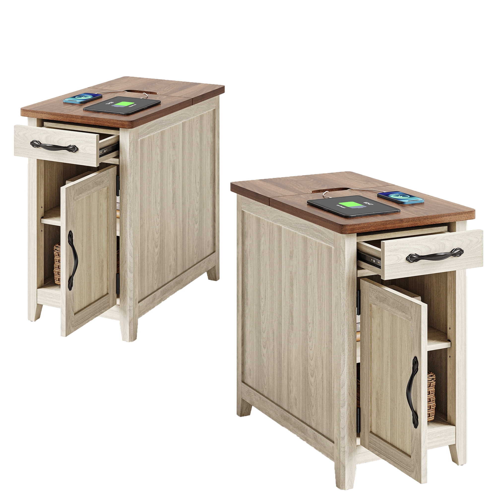 Linsy Home Farmhouse End Tables for Living Room Set of 2, Washed Grey ...