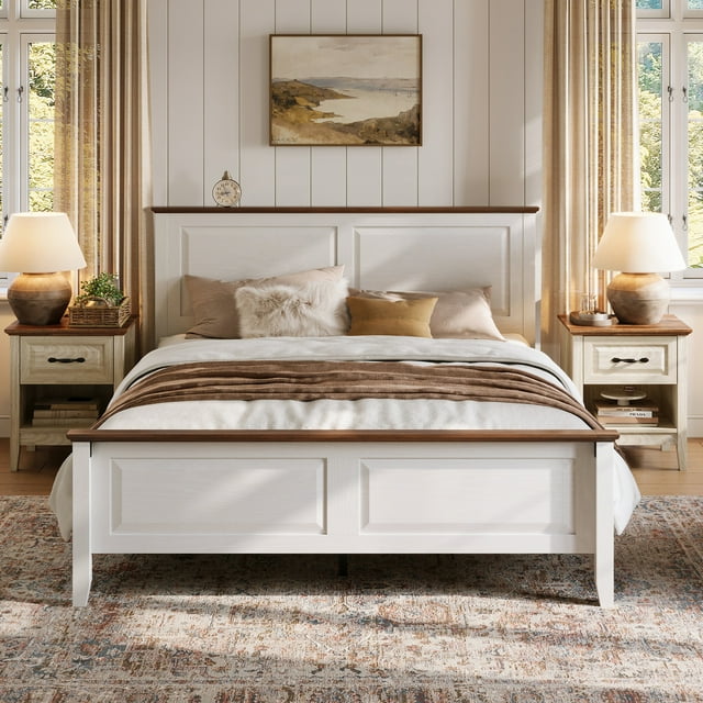 Linsy Home Farmhouse Wood Bed Frame with Storage Headboard, Wooden ... Linsy Home Farmhouse Wood Bed Frame with Storage Headboard, Wooden ...