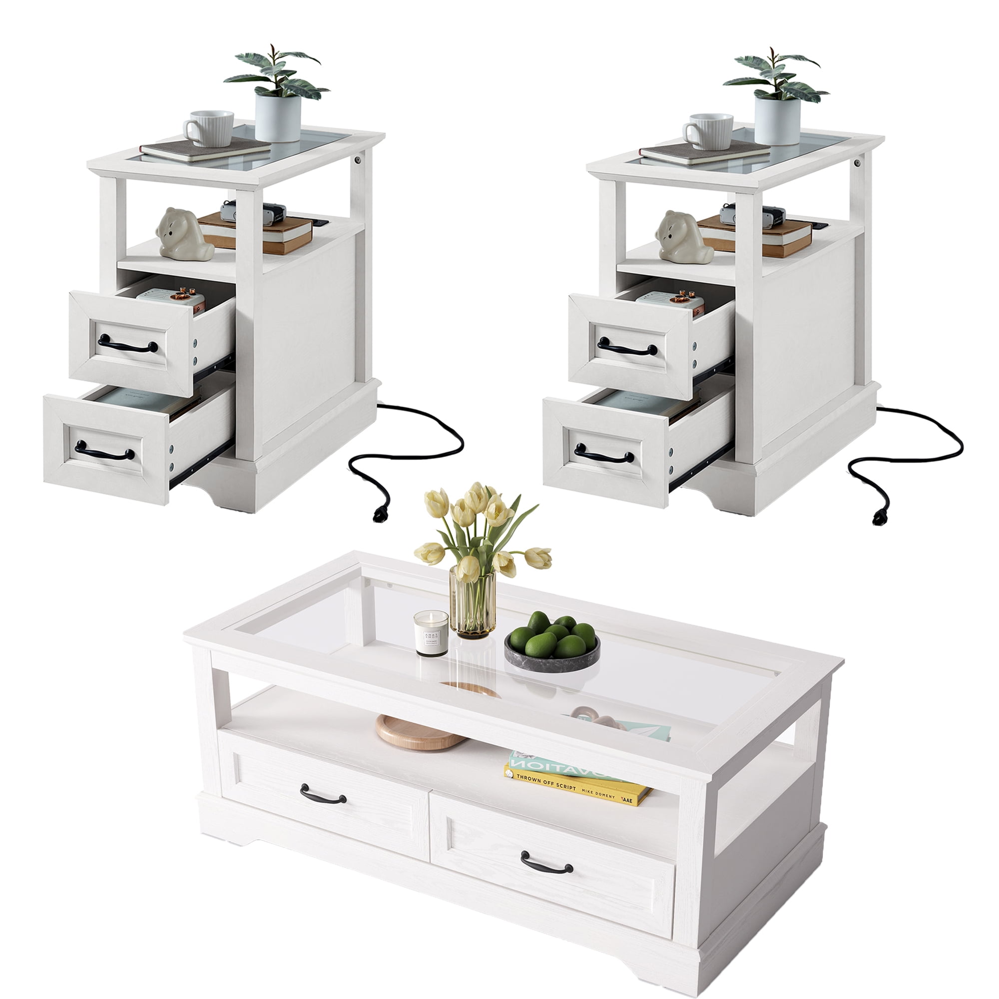 Linsy Home Modern Coffee Table Sets 3 Pieces, Wood Living Room Table ...