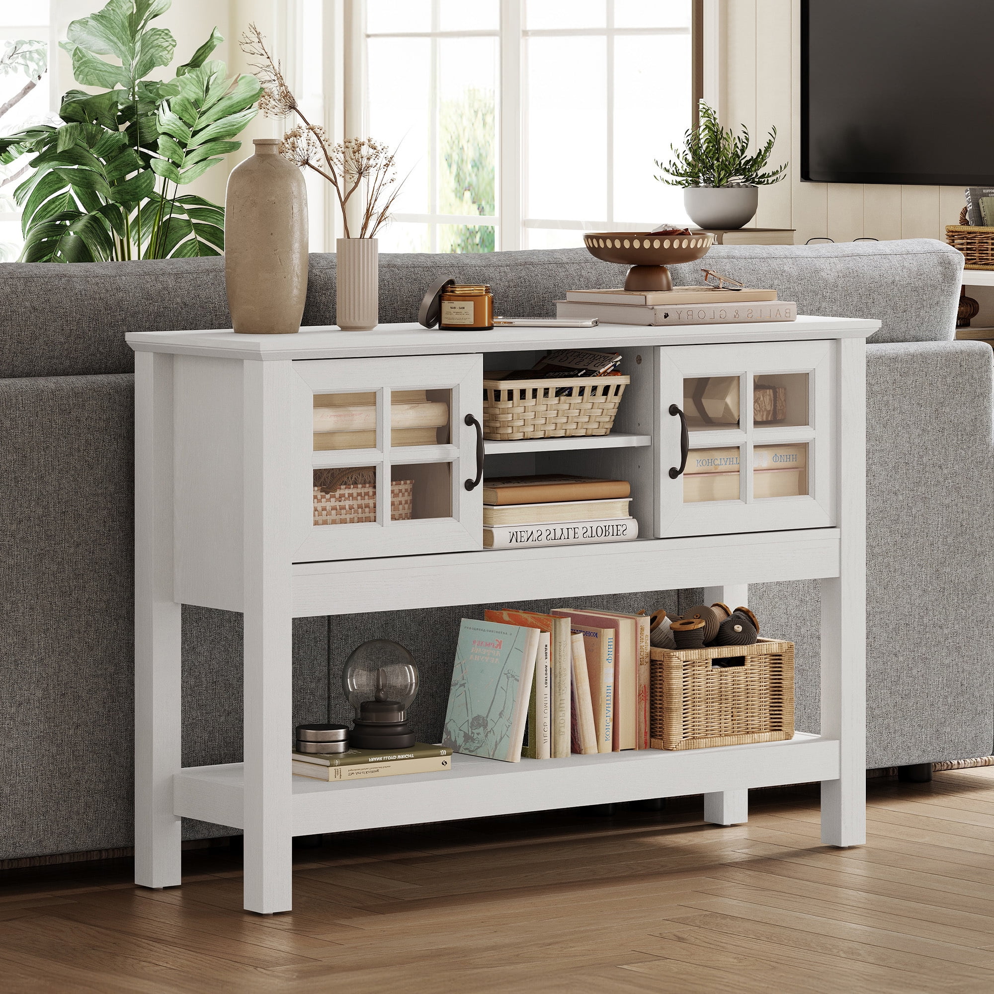 Linsy Home Modern Console Table with Sliding Barn Doors for Entryway ...