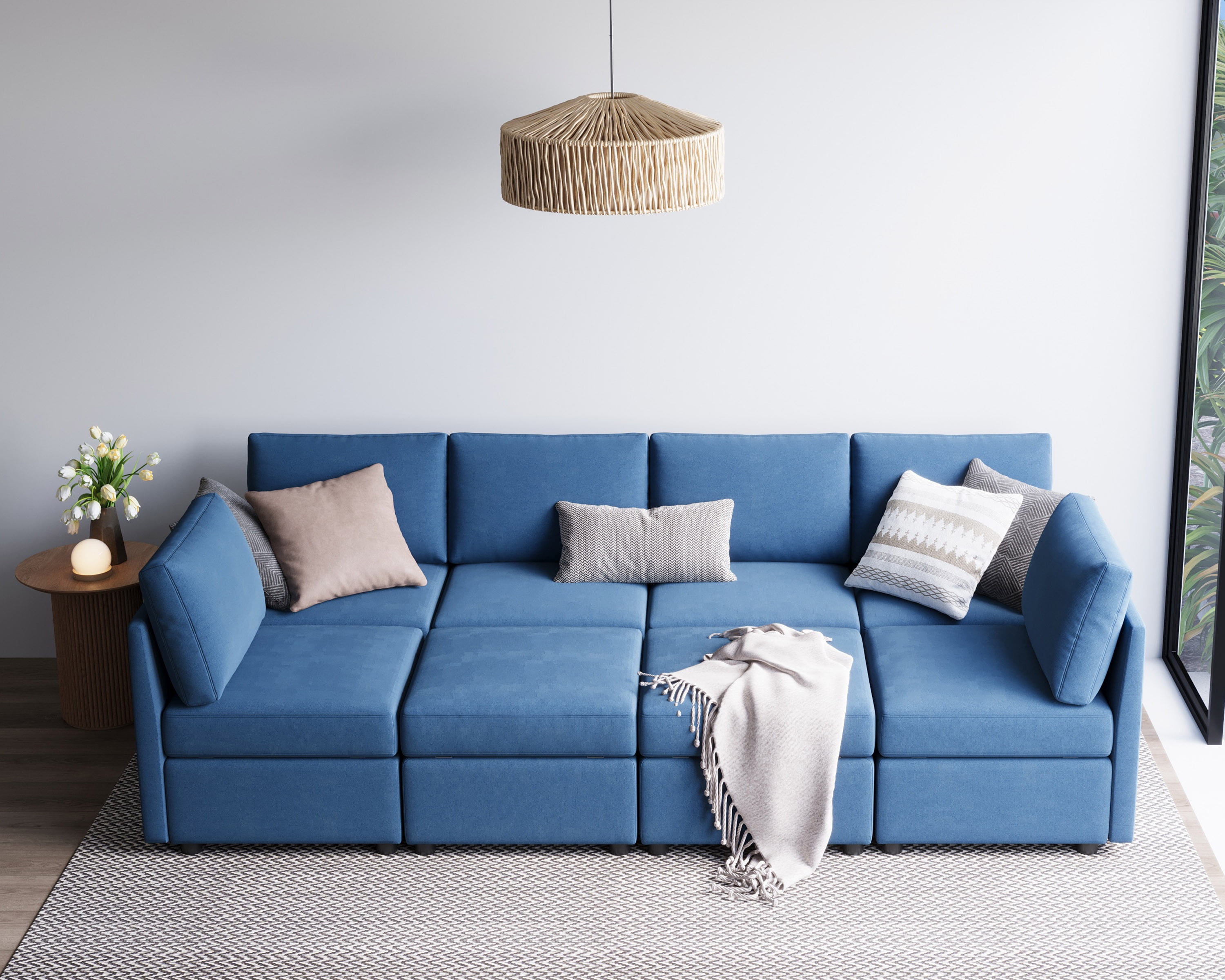 Linsy Home Modular Convertible Sleeper Sofa Bed with Storage Ottomans ...