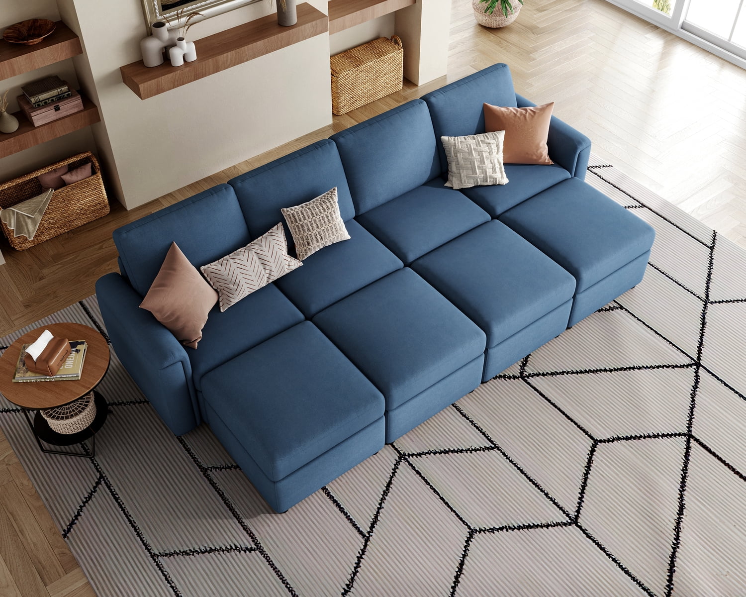 Linsy Home Modular Convertible Sleeper Sofa Bed with Storage Ottomans ...