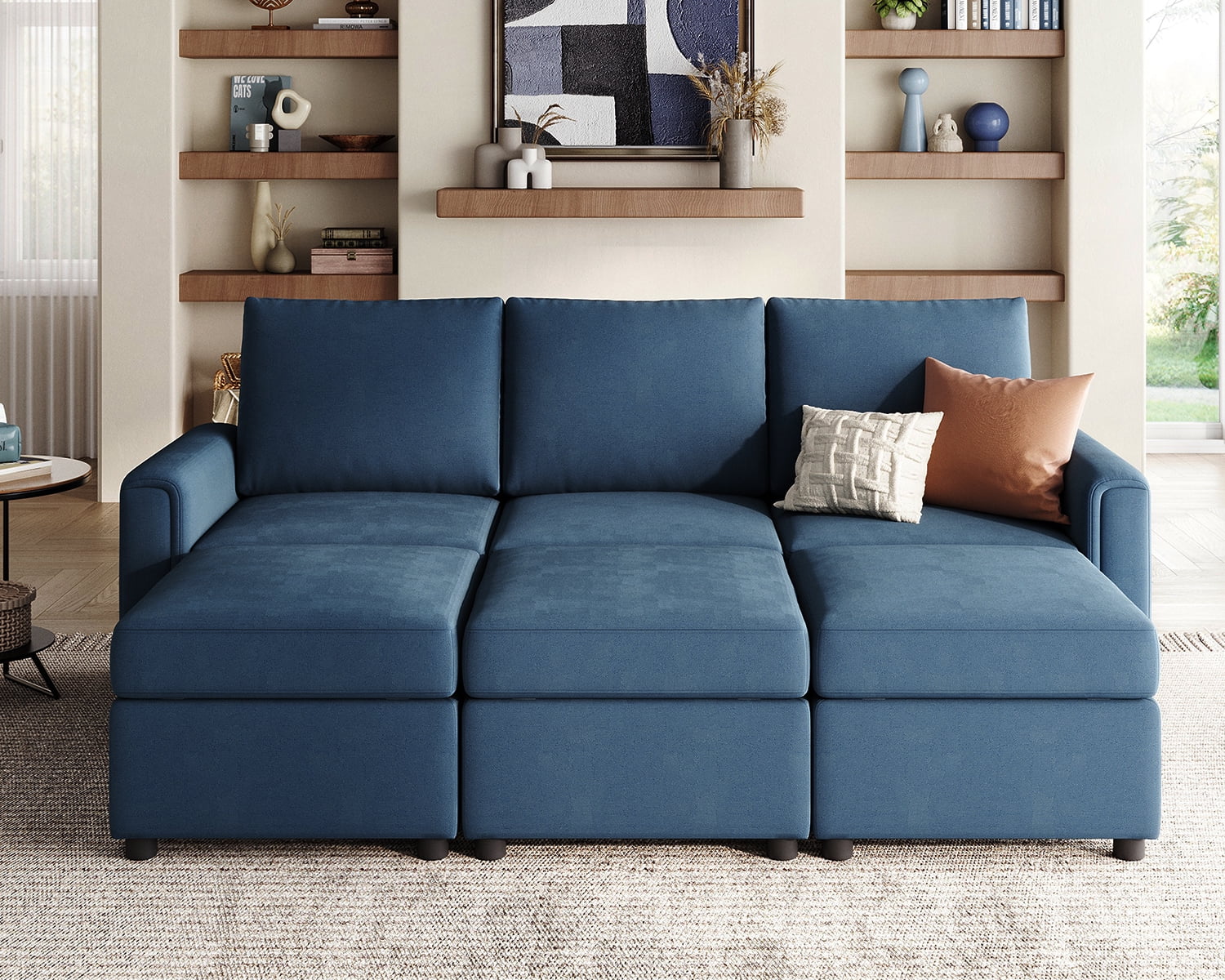 Linsy Home Modular Convertible Sleeper Sofa Bed with Storage Ottomans ...