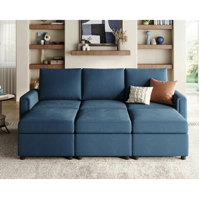 Linsy Home Modular Convertible Sleeper Sofa Bed with Storage Ottomans ...