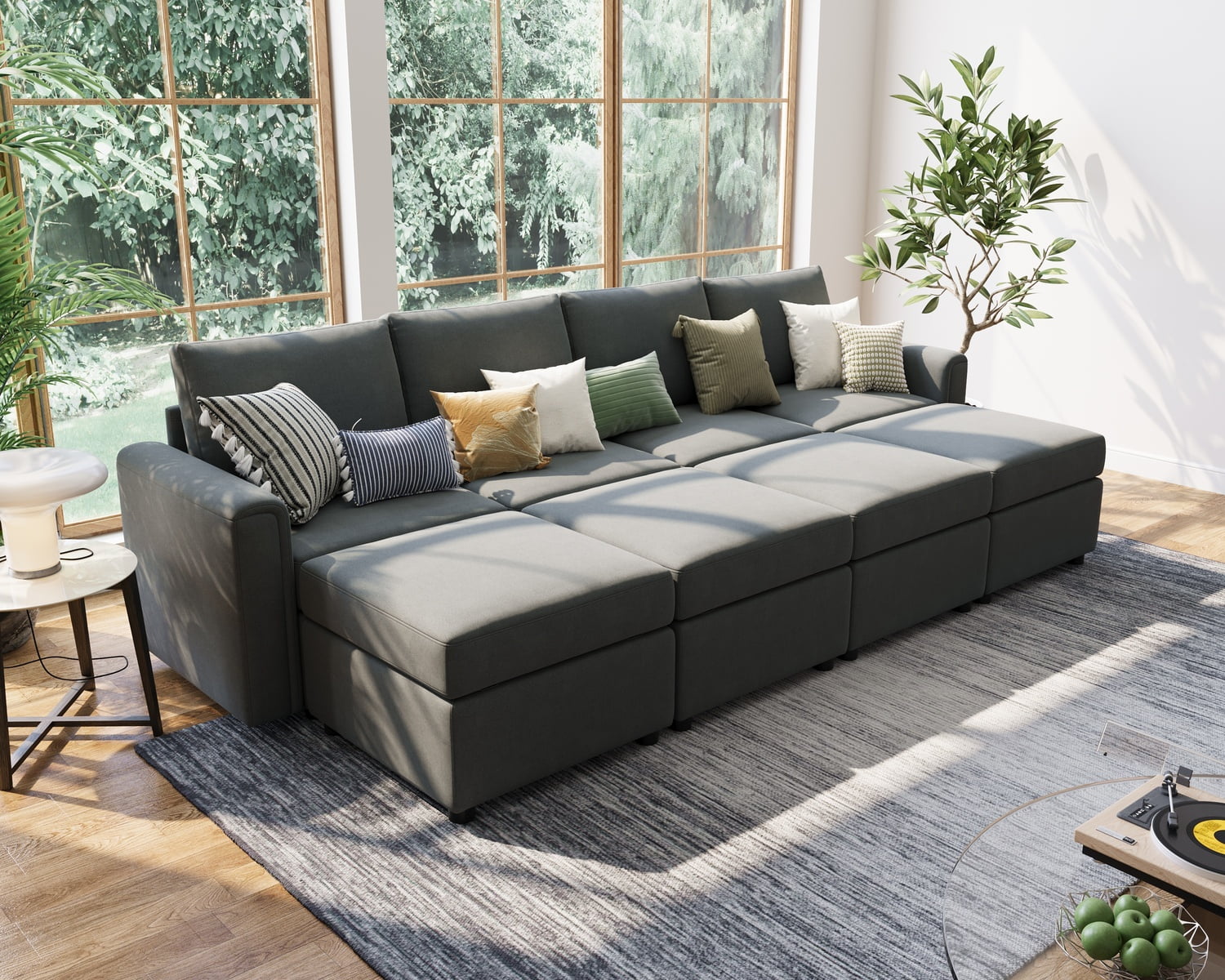 Linsy Home Modular Convertible Sleeper Sofa Bed with Storage Ottomans ...