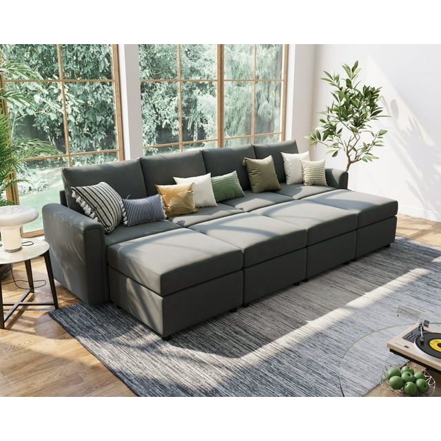 Linsy Home Modular Convertible Sleeper Sofa Bed with Storage Ottomans ...
