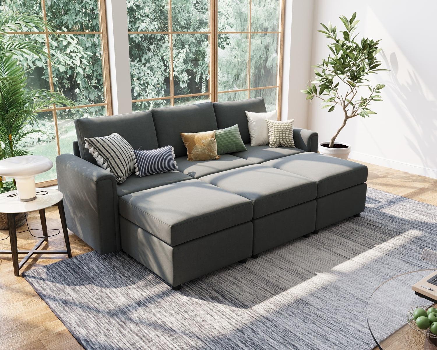 Linsy Home Convertible Sleeper Sofa Bed with Storage Ottomans ...