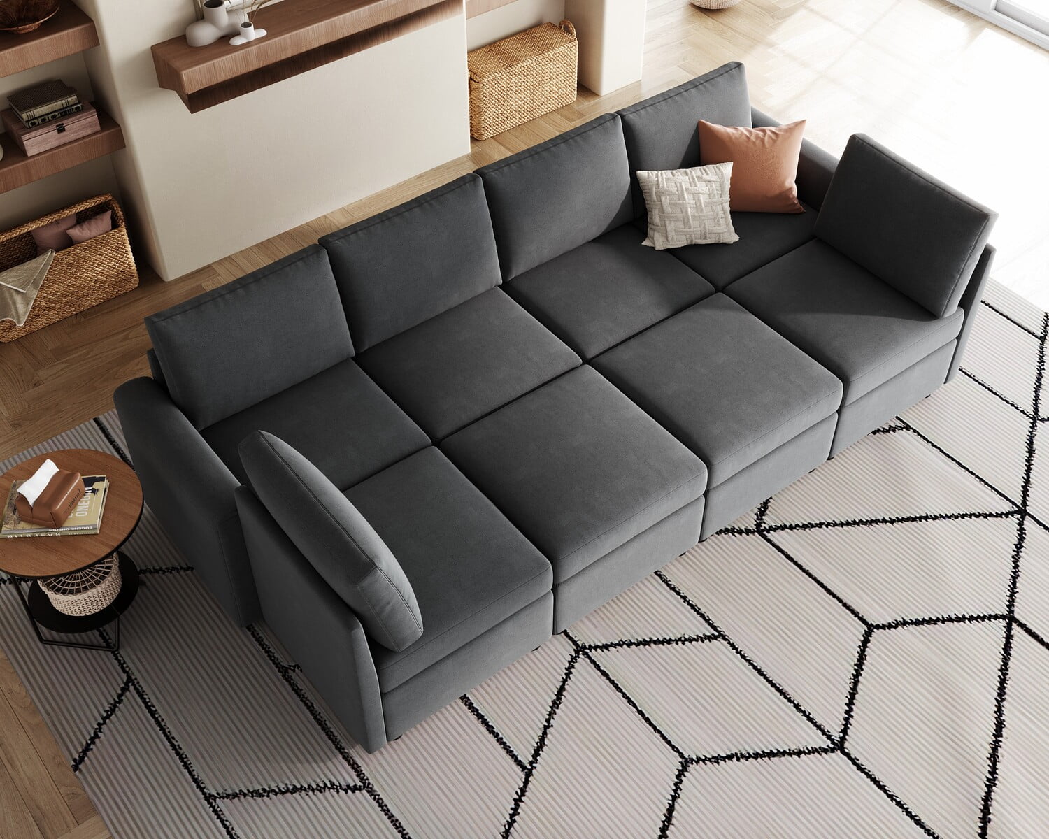 Linsy Home Modular Convertible Sleeper Sofa Bed with Storage Ottomans ...