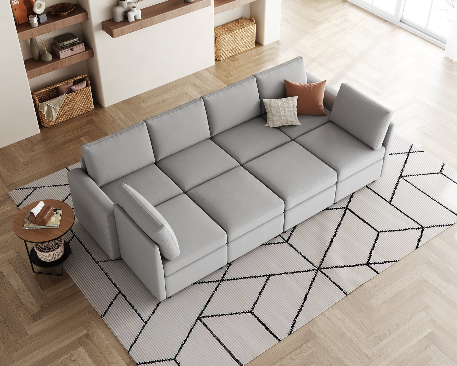 Linsy Home Modular Convertible Sleeper Sofa Bed with Storage Ottomans ...