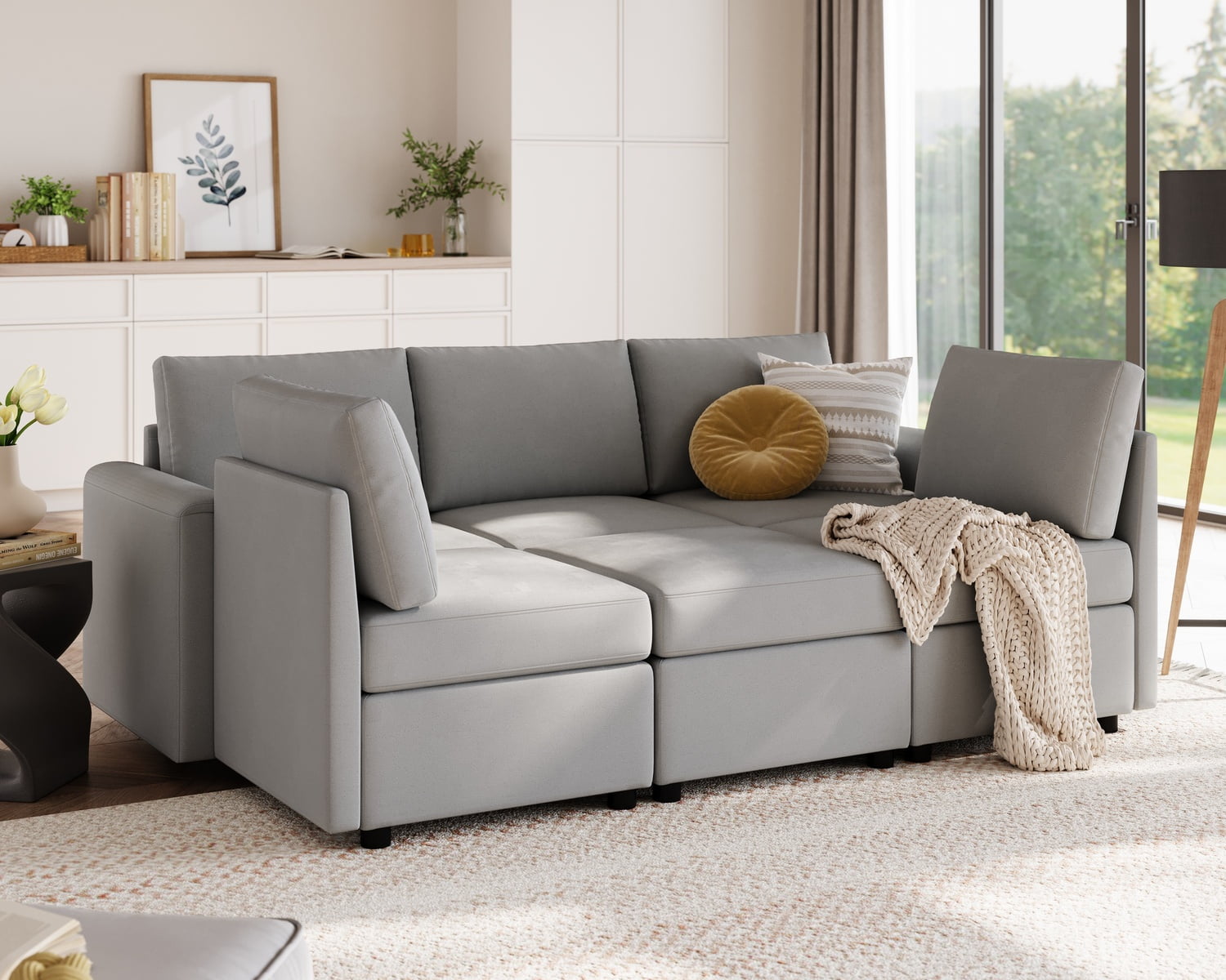 Linsy Home Modular Convertible Sleeper Sofa Bed with Storage Ottomans ...