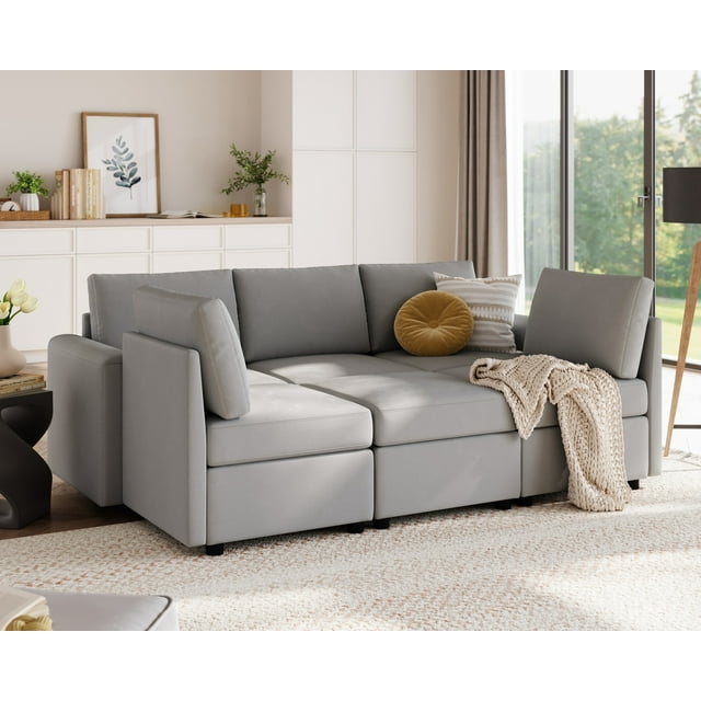 Linsy Home Modular Convertible Sleeper Sofa Bed with Storage Ottomans ...