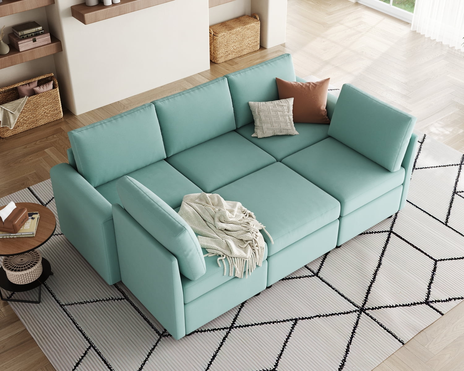 Linsy Home Modular Convertible Sleeper Sofa Bed with Storage Ottomans ...