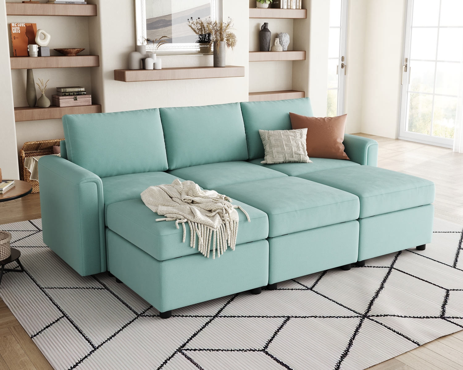 Linsy Home Modular Convertible Sleeper Sofa Bed with Storage Ottomans ...