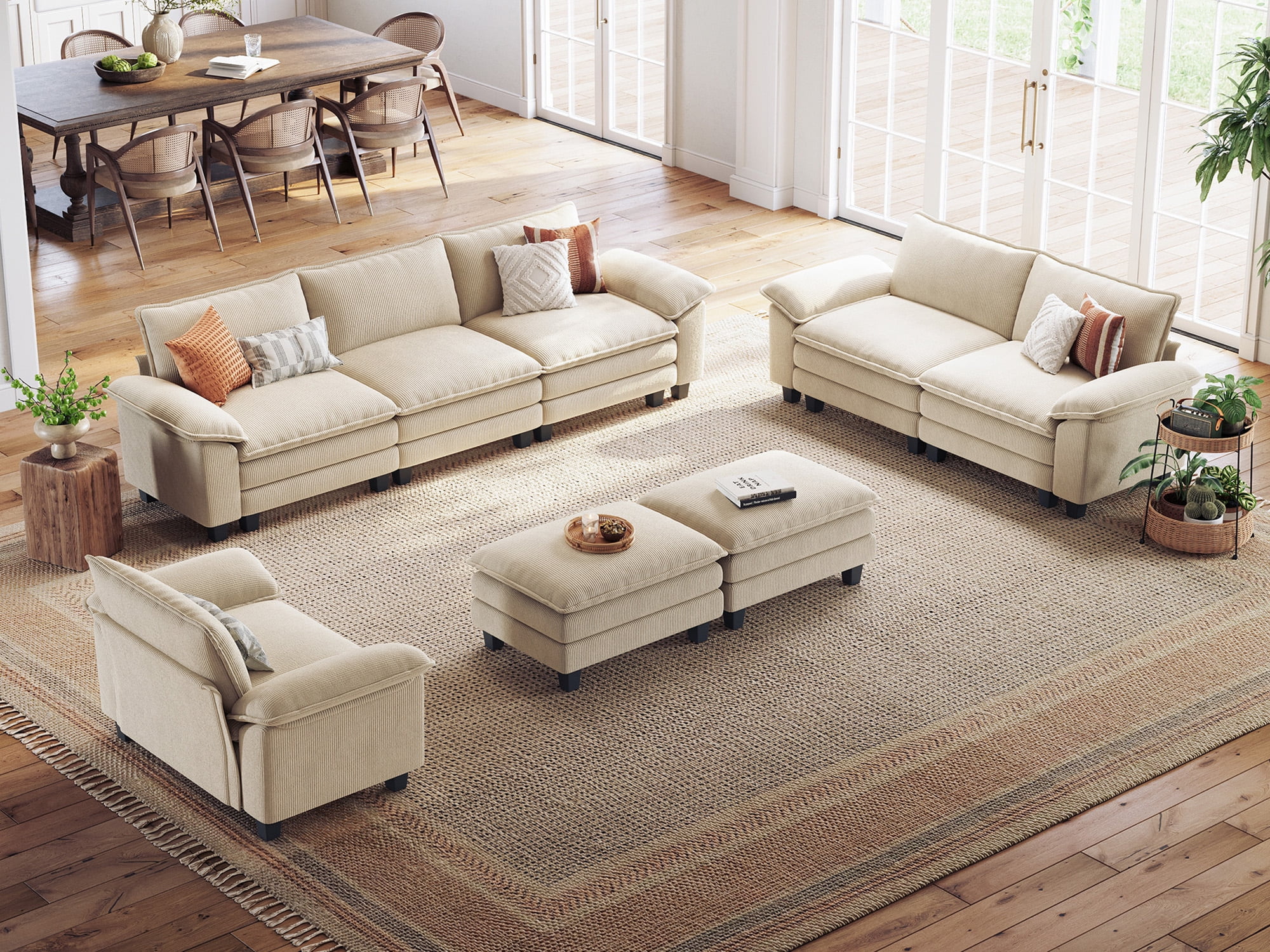 Linsy Home Oversized 5-Piece Sofa Set for Living Room, Comfy Corduroy ...