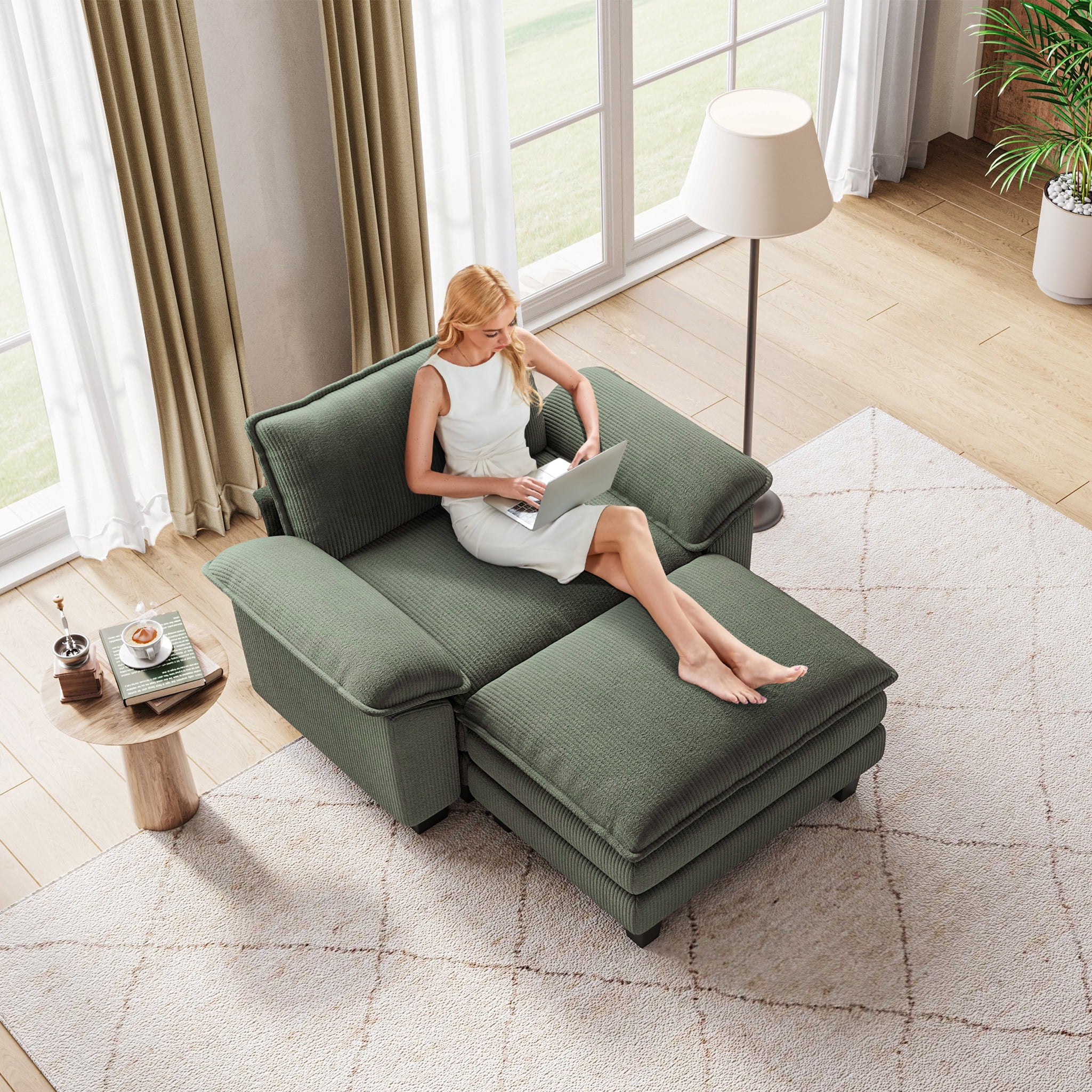 Linsy Home Oversized Corduroy Accent Armchair with Ottoman for Bedroom Living Reading Room ...