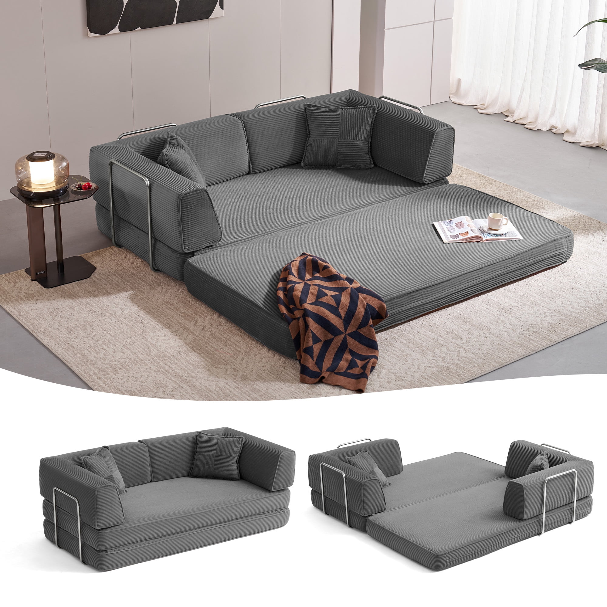 Linsy Home Oversized Corduroy Futon Sofa Bed Couch, Convertible ...