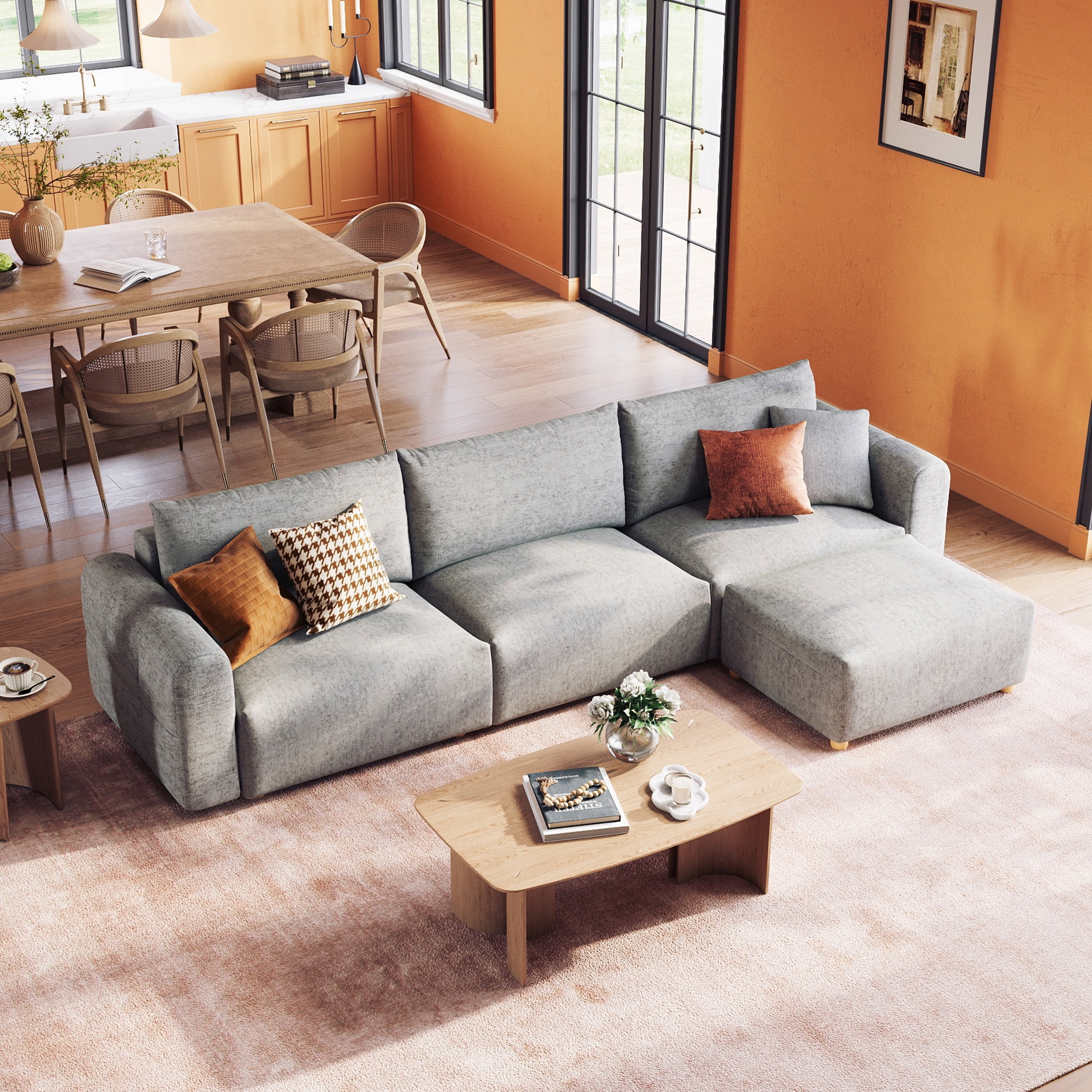 Linsy Home Oversized Modular Cloud Sectional Sofa, 128" 3 Seat L-Shaped ...