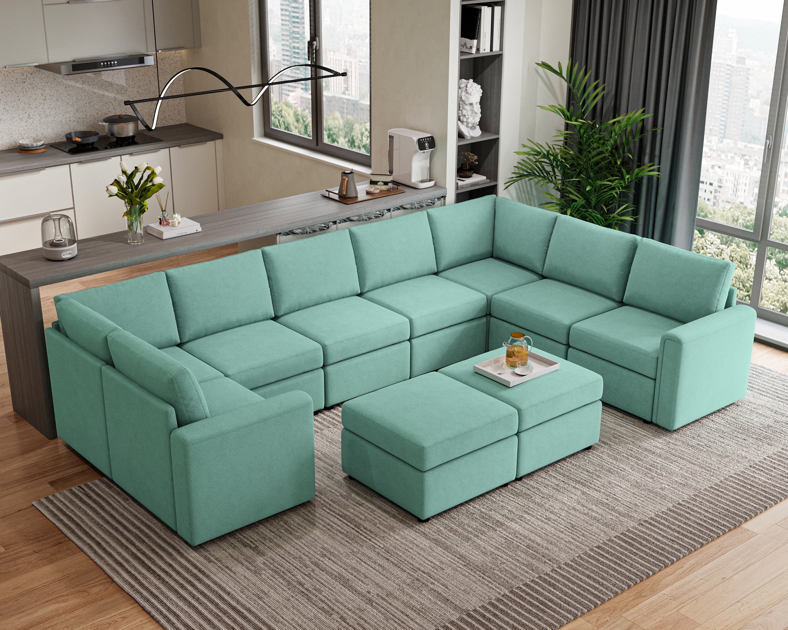 Linsy Home Modular Couch with Storage Ottomans, Reversible Chaises ...