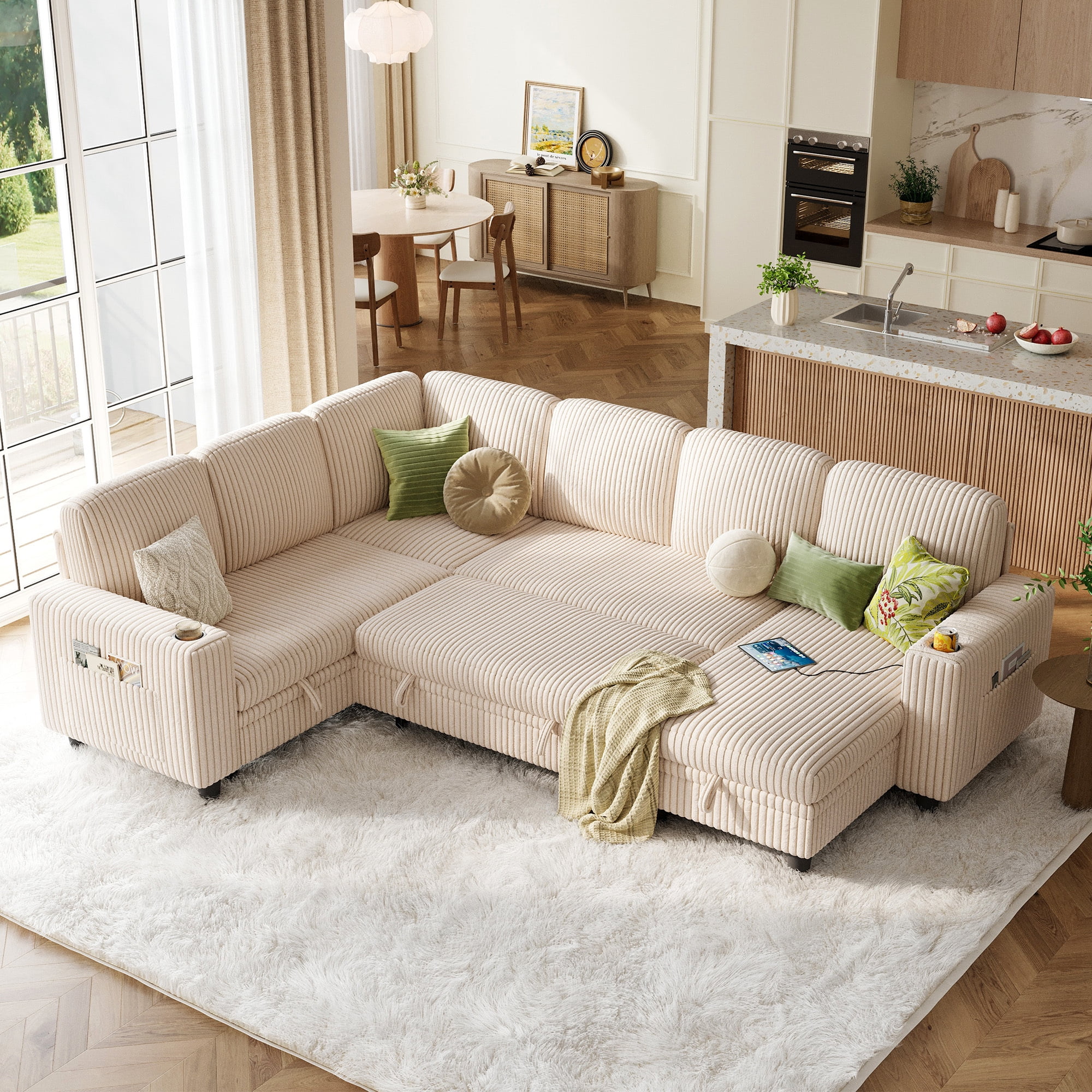 Linsy Home Oversized Modular Storage Sectional Sleeper Sofa with Pull ...